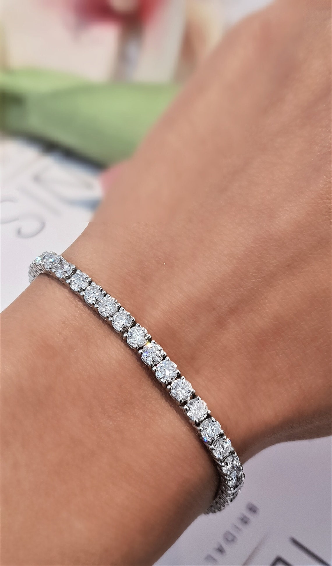 6 5 Ct Lab Grown Diamond Tennis Bracelet Set In 14k White Etsy