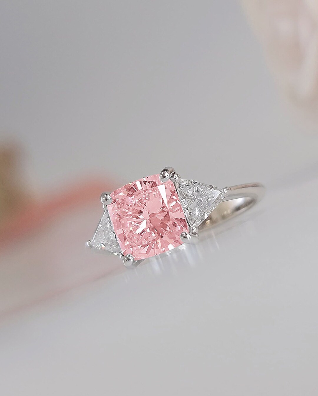 4.20 Carats Cushion Cut Engagement Ring, 3.5CT PINK CVD Lab Grown ...