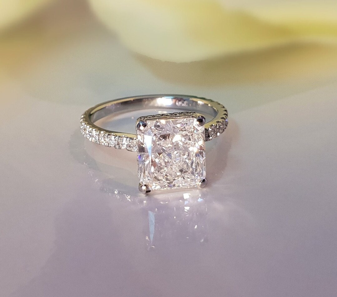 3 Carat Radiant Cut Diamond Engagement Ring, 3CT Radiant Cut Diamond ...