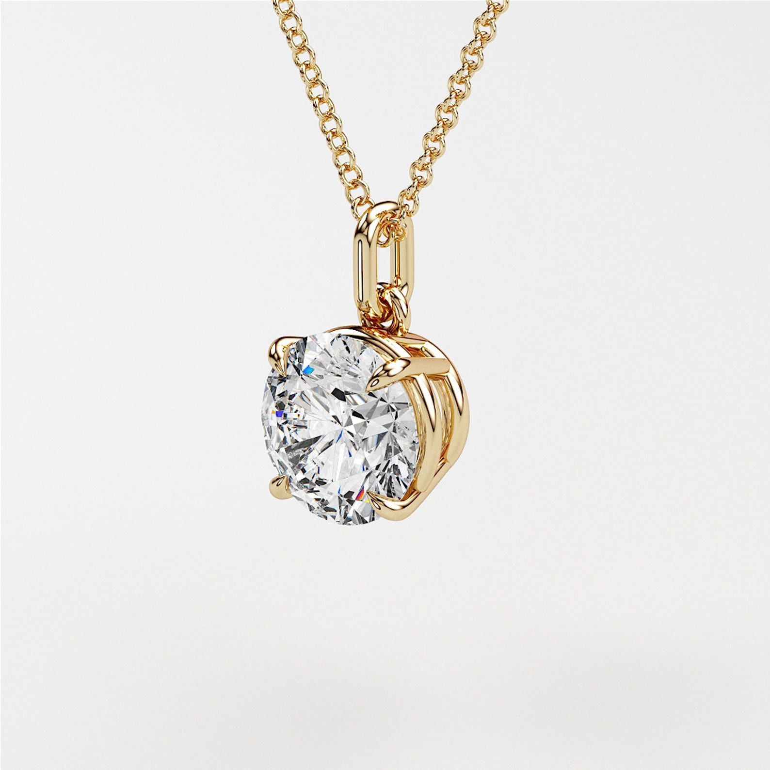 14k Yellow Gold Lab Diamond Necklace Round Solitaire Diamond - Etsy