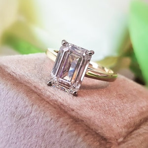 4 Carat Emerald Cut Diamond Ring, 4ct Emerald Diamond Engagement Ring ...