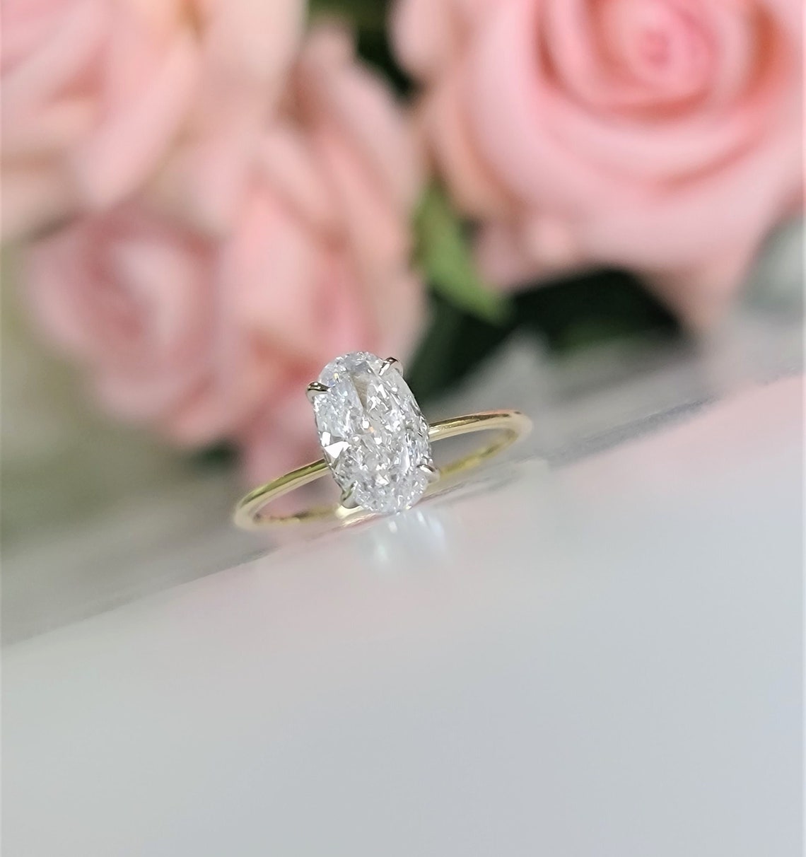 1 Carat Oval Cut Diamond Engagement Ring 1.04ct D SI Moval | Etsy