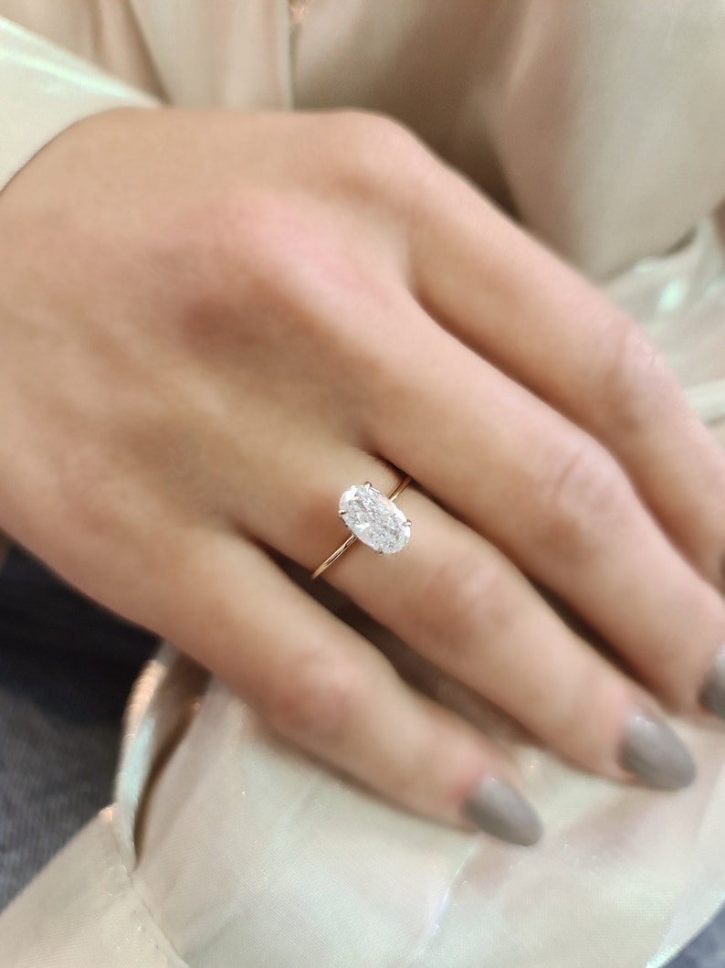 1 Carat Oval Cut Diamond Engagement Ring 1.04ct D SI Moval | Etsy