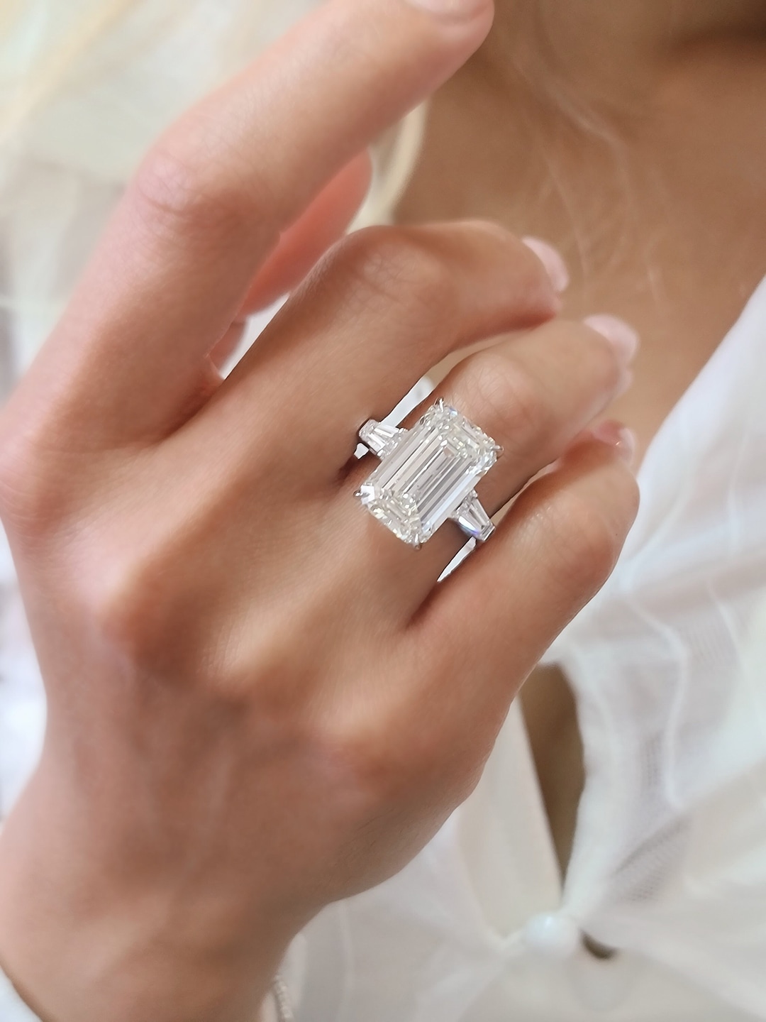 10ct Emerald Cut Platinum Engagement Ring, 10 Carat Emerald Diamond ...