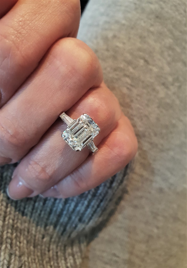 3 Carat Emerald Cut Three Stone Ring 3 Ct Emerald Cut Diamond - Etsy