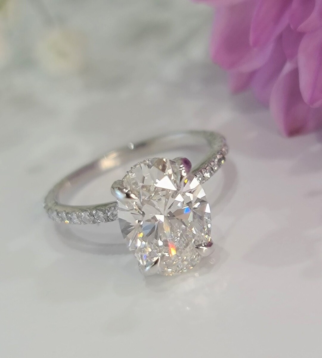 3 CT Oval Cut CVD Lab Grown Diamond Engagement Ring, Oval Diamond ...