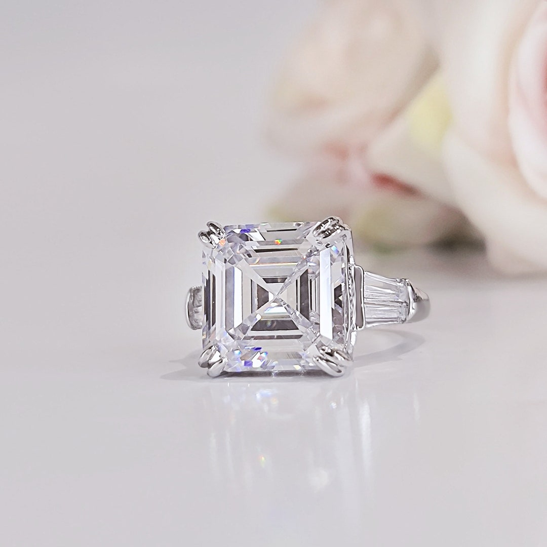 8 Carat Asscher Cut Diamond Engagement Ring, Lab Grown Diamond ...