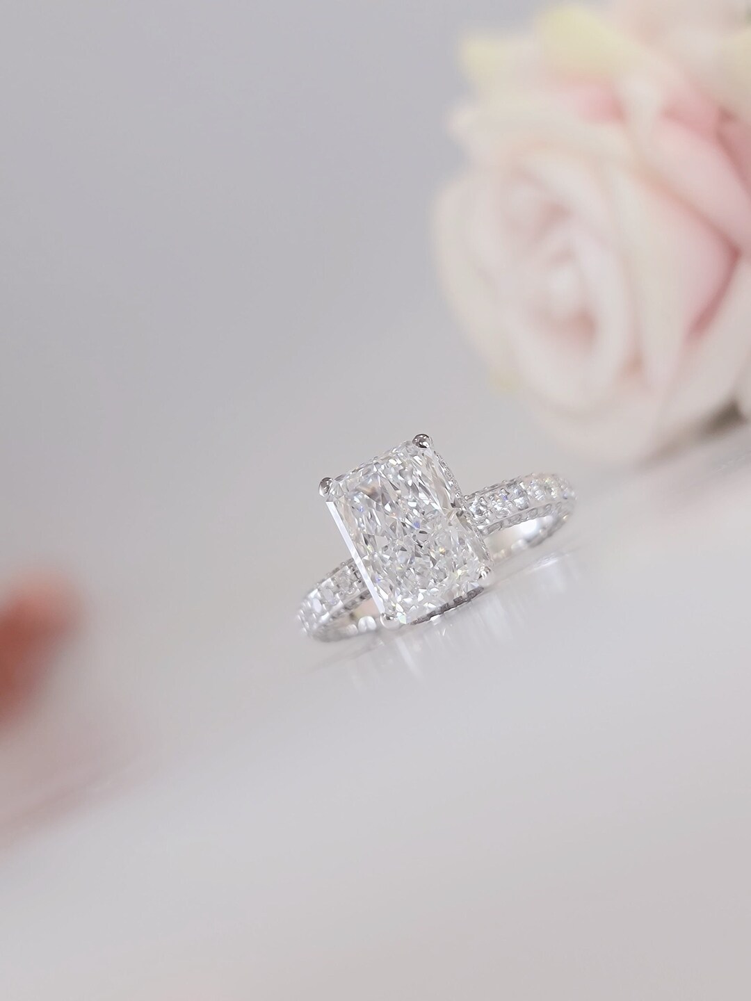 Platinum Radiant Cut Engagement Ring, 4 Carat Wedding Ring, IGI ...