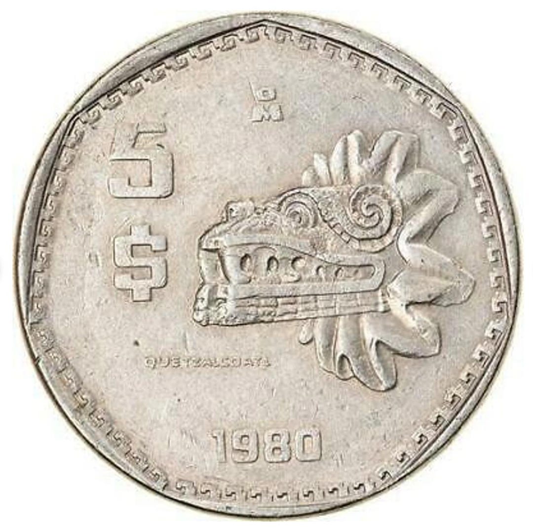Mexico 5 Pesos Coin (1980-1985) – Featuring Quetzalcoatl, the Feathered ...