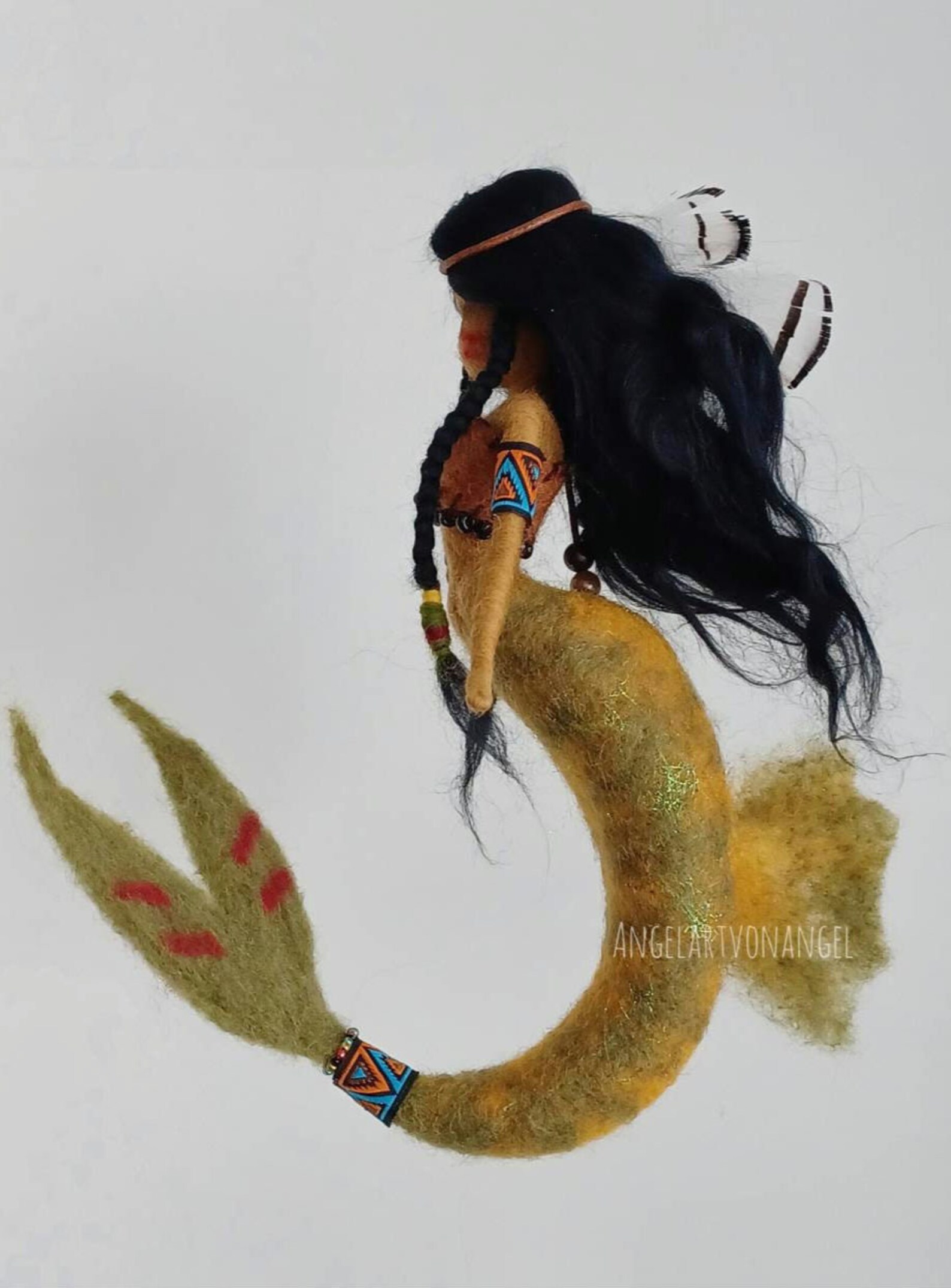 Native American Mermaid, Needle Felted, Indian Mermaid, Wool Sculpture ...