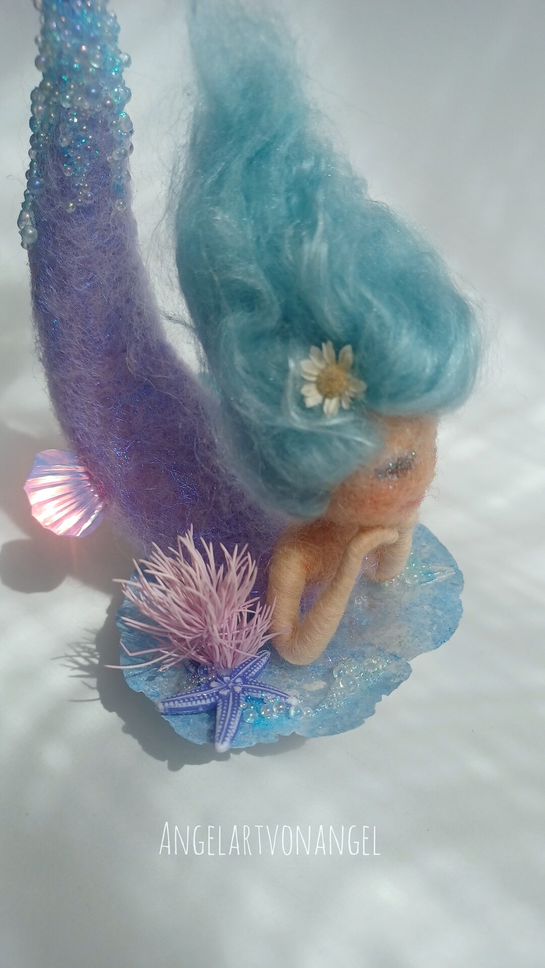 Sparkling Lilac Mermaid Felt Doll – Ocean Dream, Wool Felt Art With ...