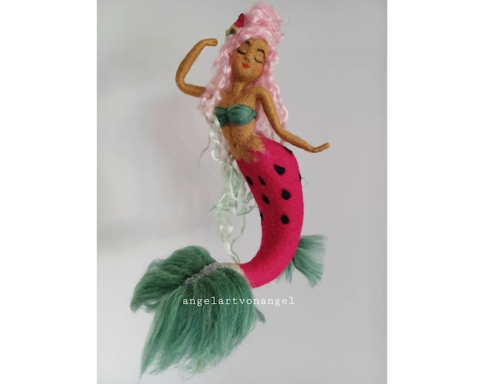 Watermelon Mermaid, Needle Felted Mermaid, Mermaid Art, Needle Felted ...