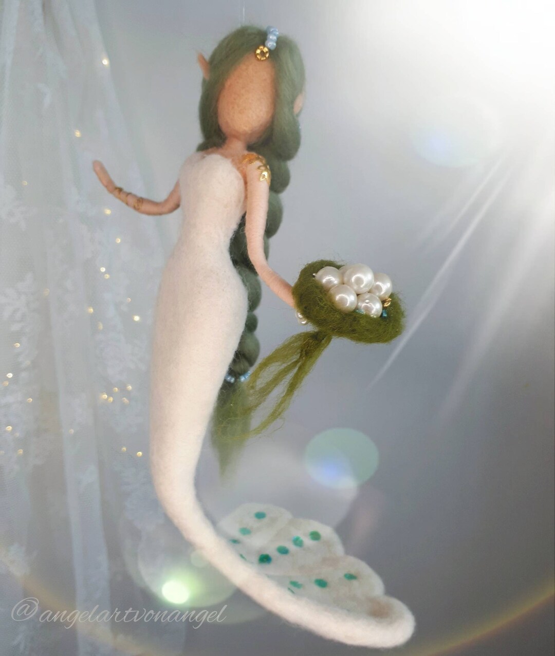 Mermaid Bride, Handmade Needle, Felted Wool Sculpture With Pearl ...