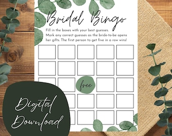 Baby Shower Bingo Game Template Eucalyptus Printable Digital - Etsy