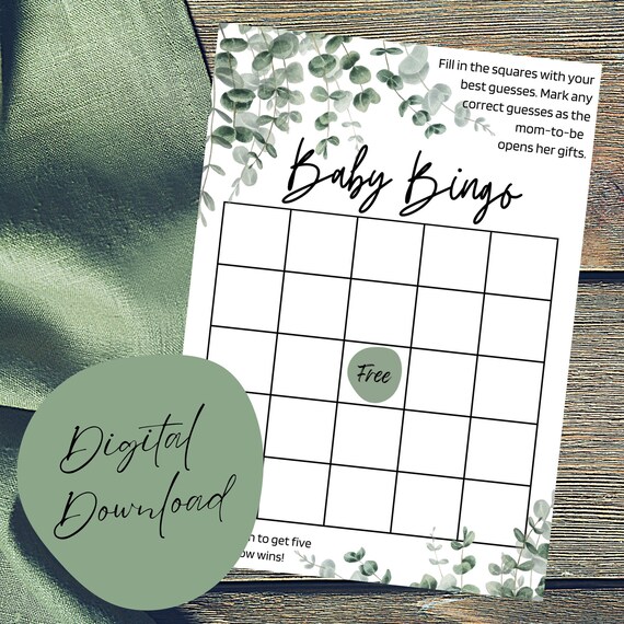 Baby Shower Bingo Game Template Eucalyptus Printable Digital - Etsy