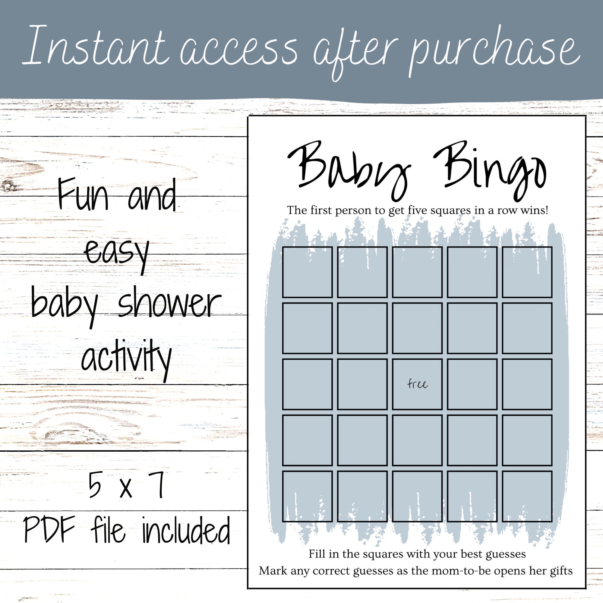 Baby Shower Bingo Game Template Printable Digital Download Instant ...