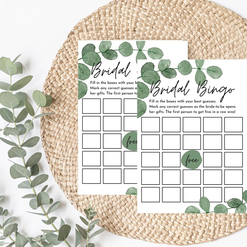 Bridal Shower Bingo Game Template Eucalyptus Printable Digital Download ...