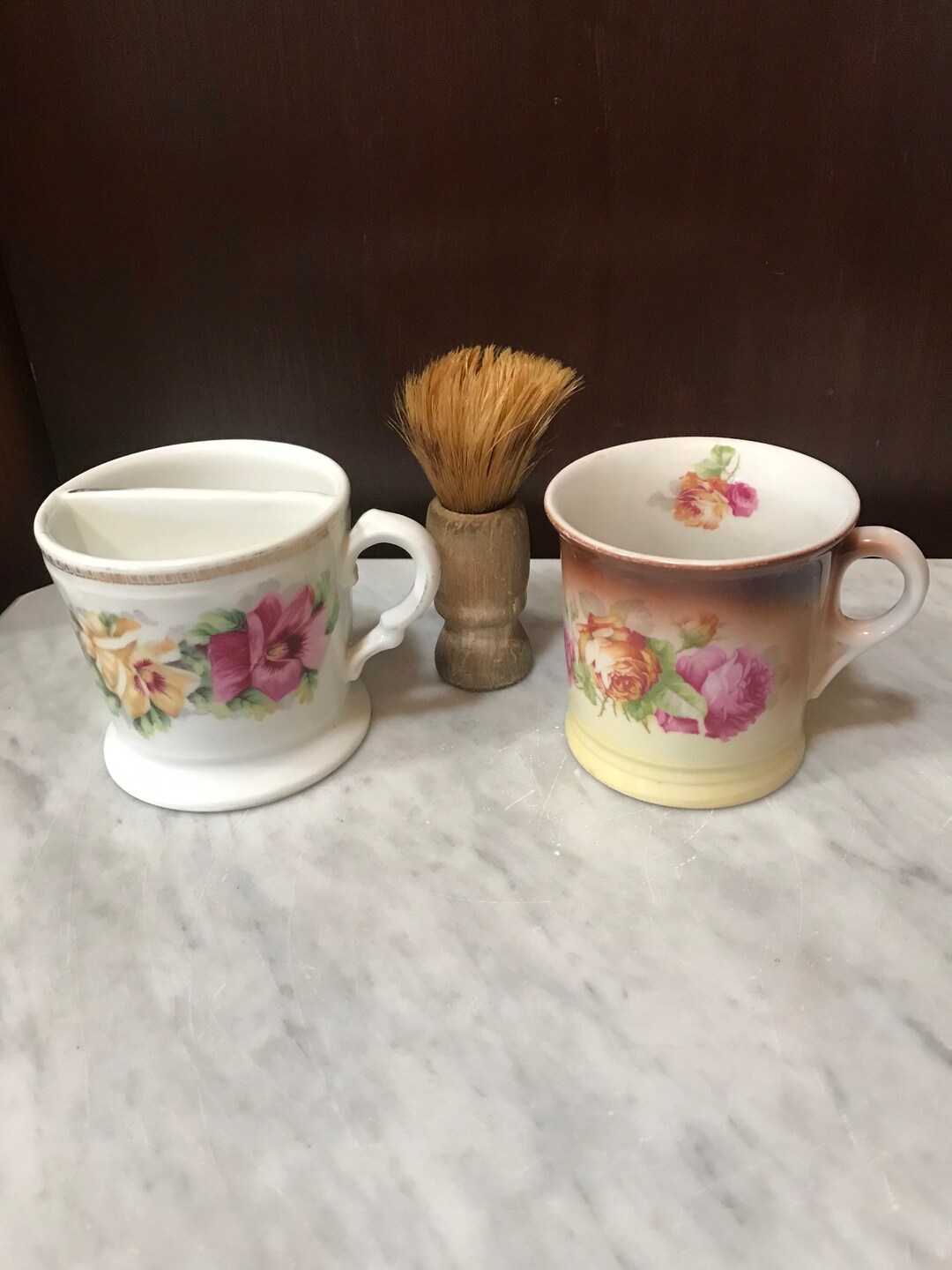 2 Antique Barber Shaving Cups Mugs and Brush Mignonette Z.S.& Co ...