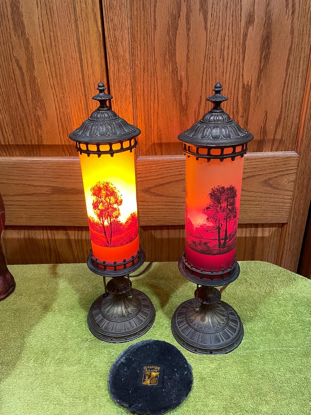 Pair Bronze Classique Boudoir Lamps Art Deco Tree Scene Tree Scene - Etsy