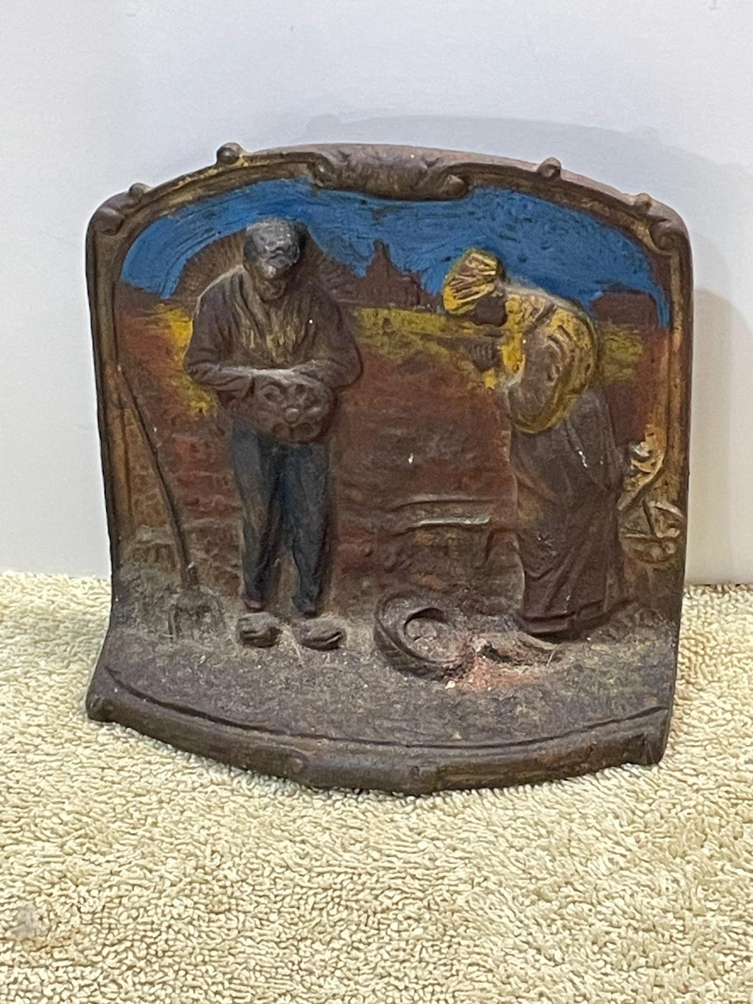 Vintage Cast Iron Bookend or Doorstop Millet Inspired Angelus Call to ...