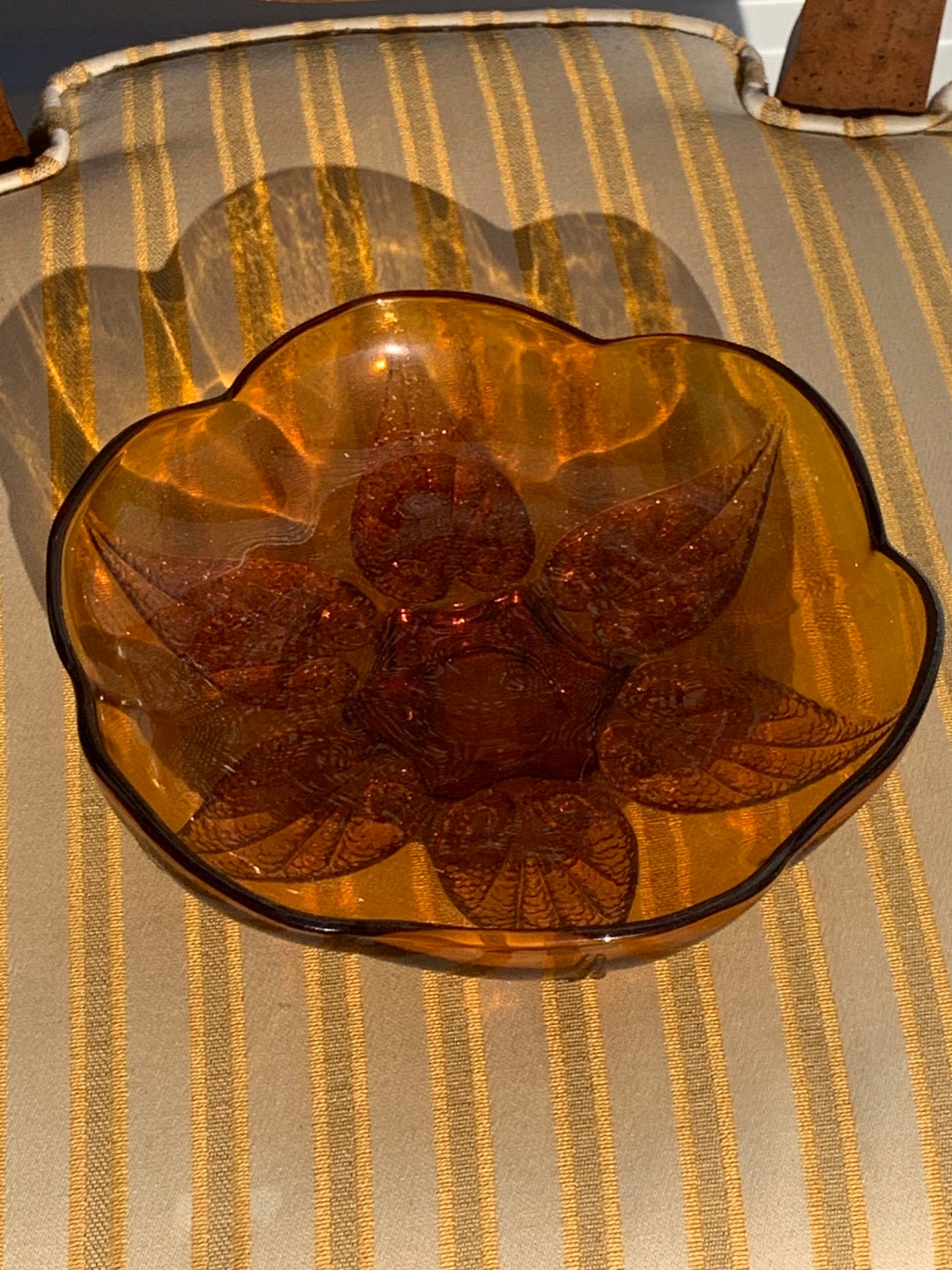 Stylish Vintage Amber Glass Bowl Leaf Design - Etsy