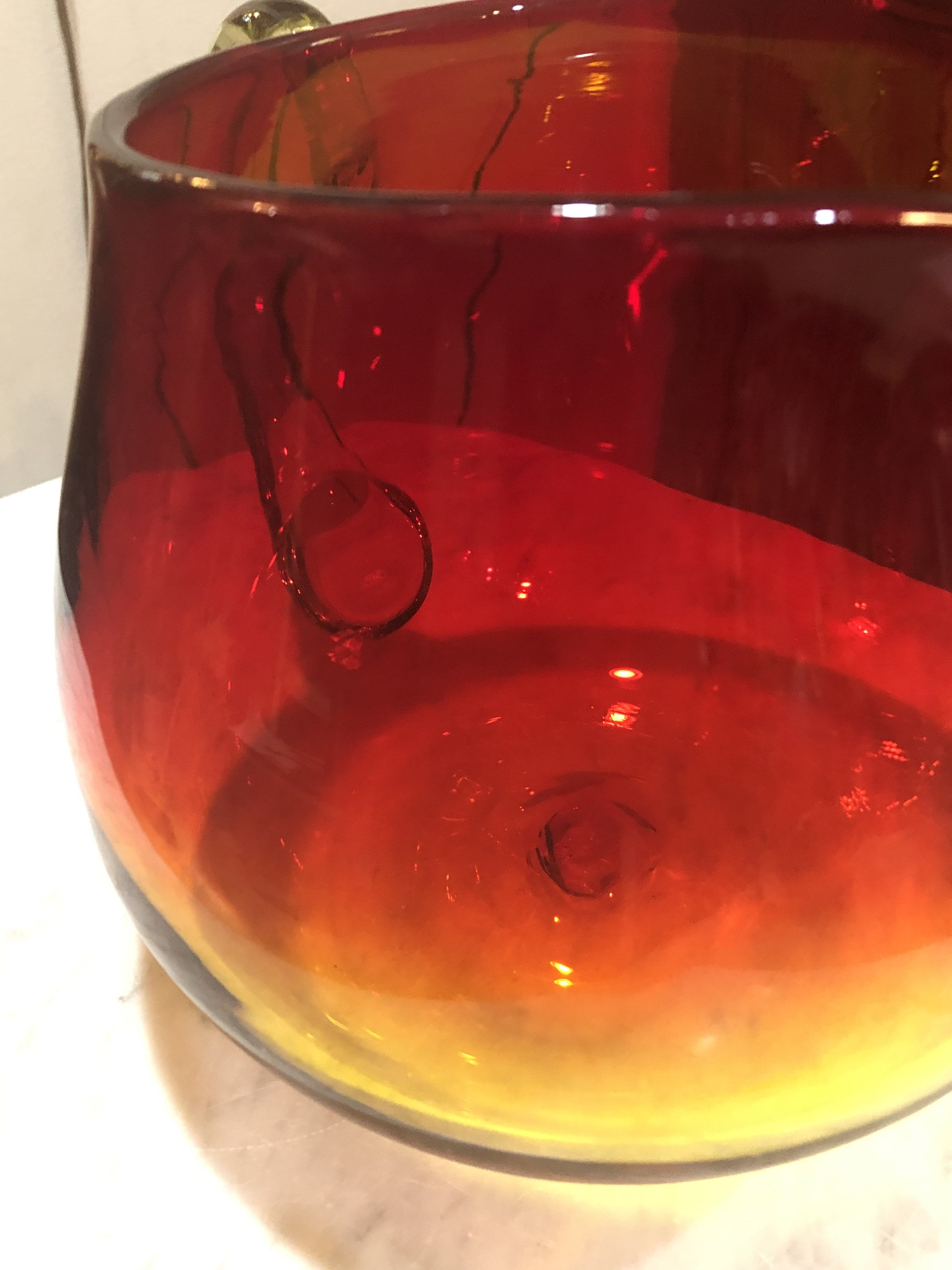 Vintage Blenko Amberina Hand Blown Glass Pitcher Applied Amber Handle 7 ...