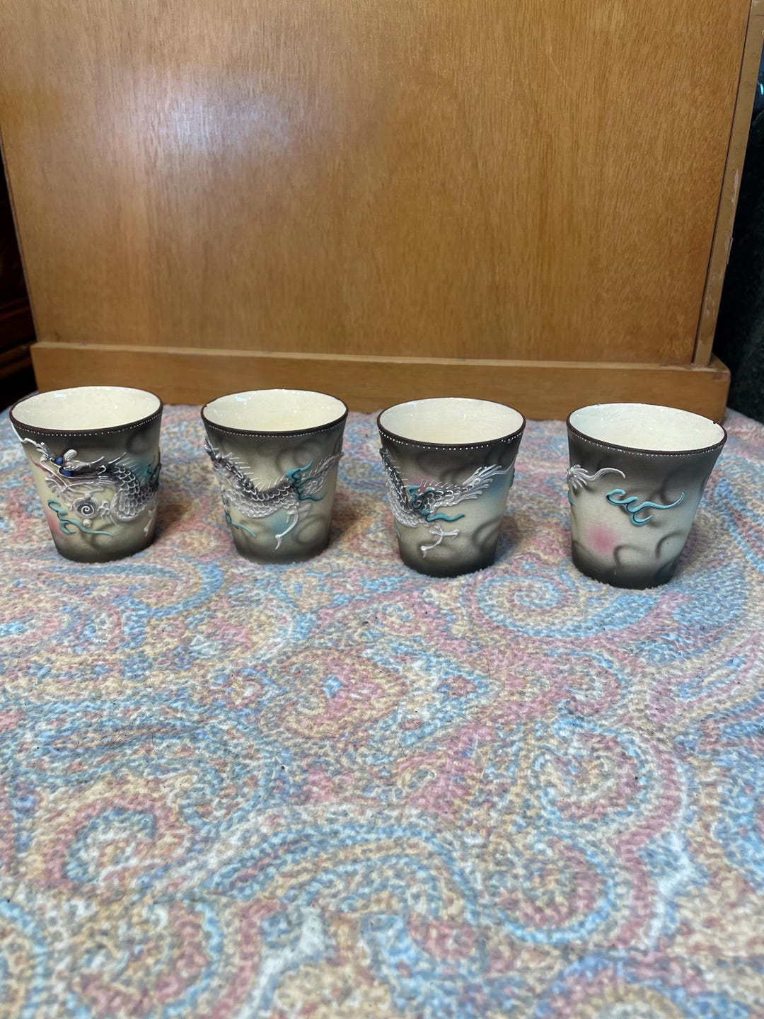 Four Vintage Mid-century Dragonware Tea Cups Hand Painted Moriage ...