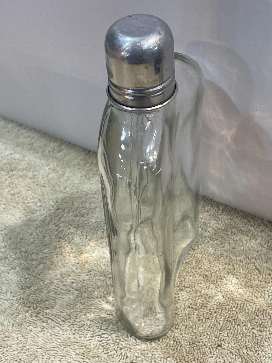 Vintage Art Deco Style Ribbed Curved Glass Flask Spirits Whiskey Whisky ...