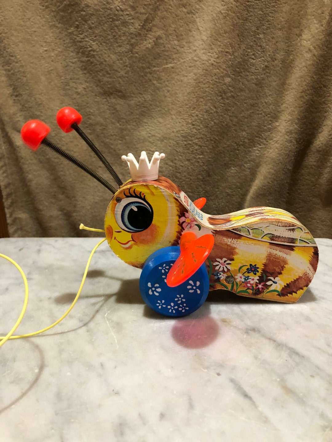 Vintage 1960s Fisher Price Queen Buzzy Bee Wood Pull Toy - Etsy