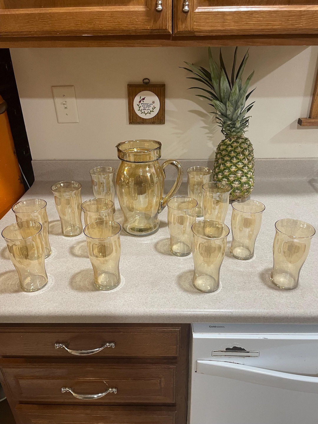 Vintage 1930's Dunbar Glass Art Deco Yellow Gold Depression Pitcher NO ...