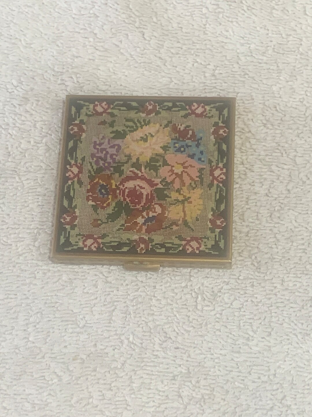 Vintage Volupte USA Makeup Compact Brass W Needlepoint Design - Etsy