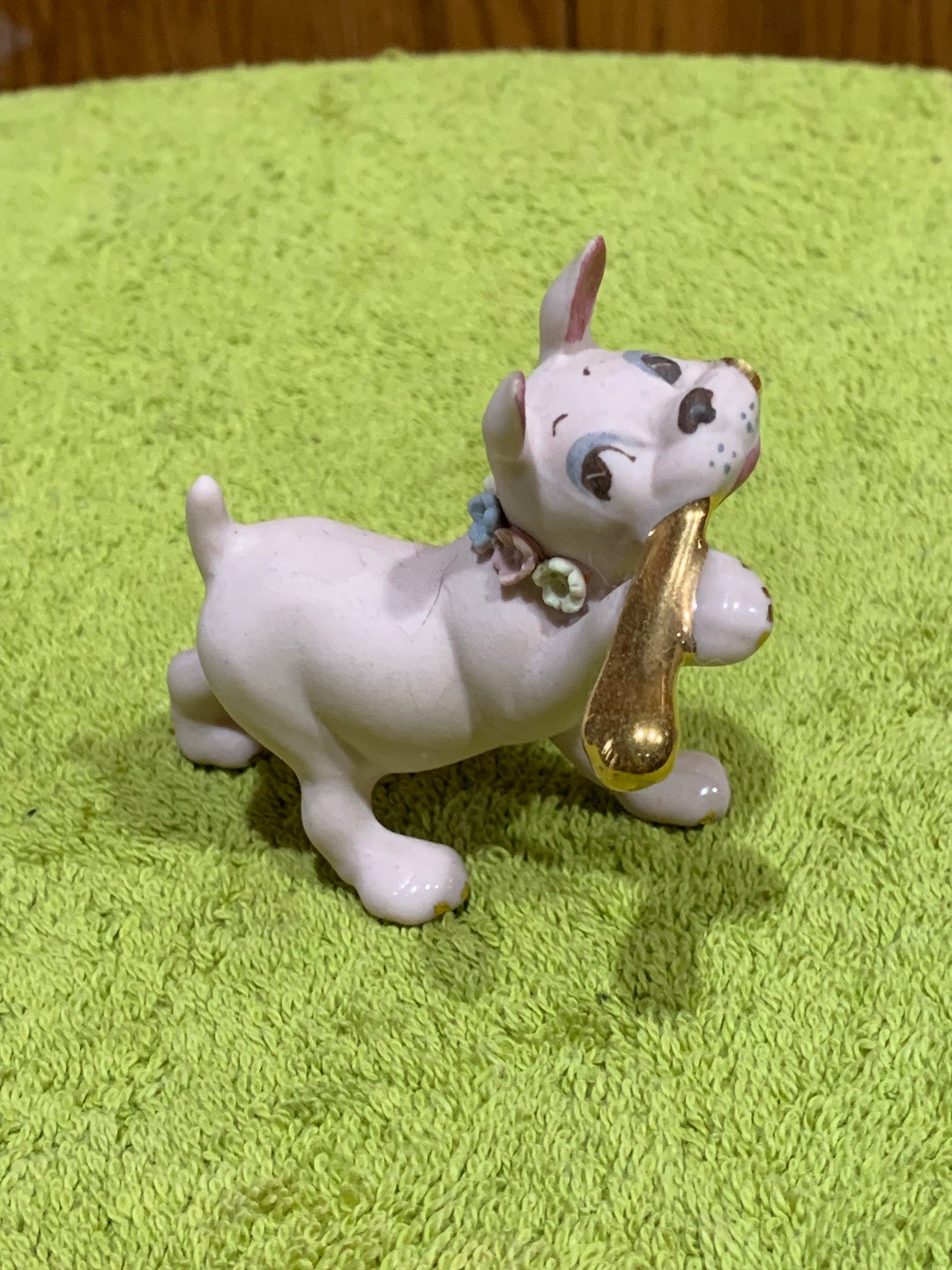 1950s Walker Hagen Renaker Pink Bisque Dog Figurine Flower Bone ...