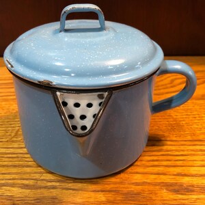 Vintage Enamelware Spouted Pot With Lid - Etsy