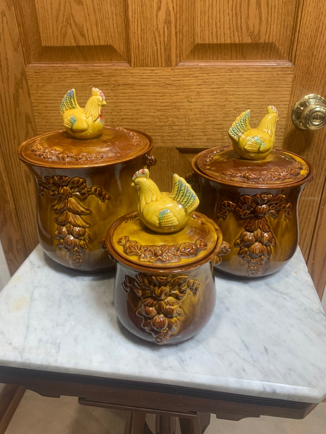 Set of 3 Rooster Design Ceramic Storage Canisters Containers CHIP - Etsy