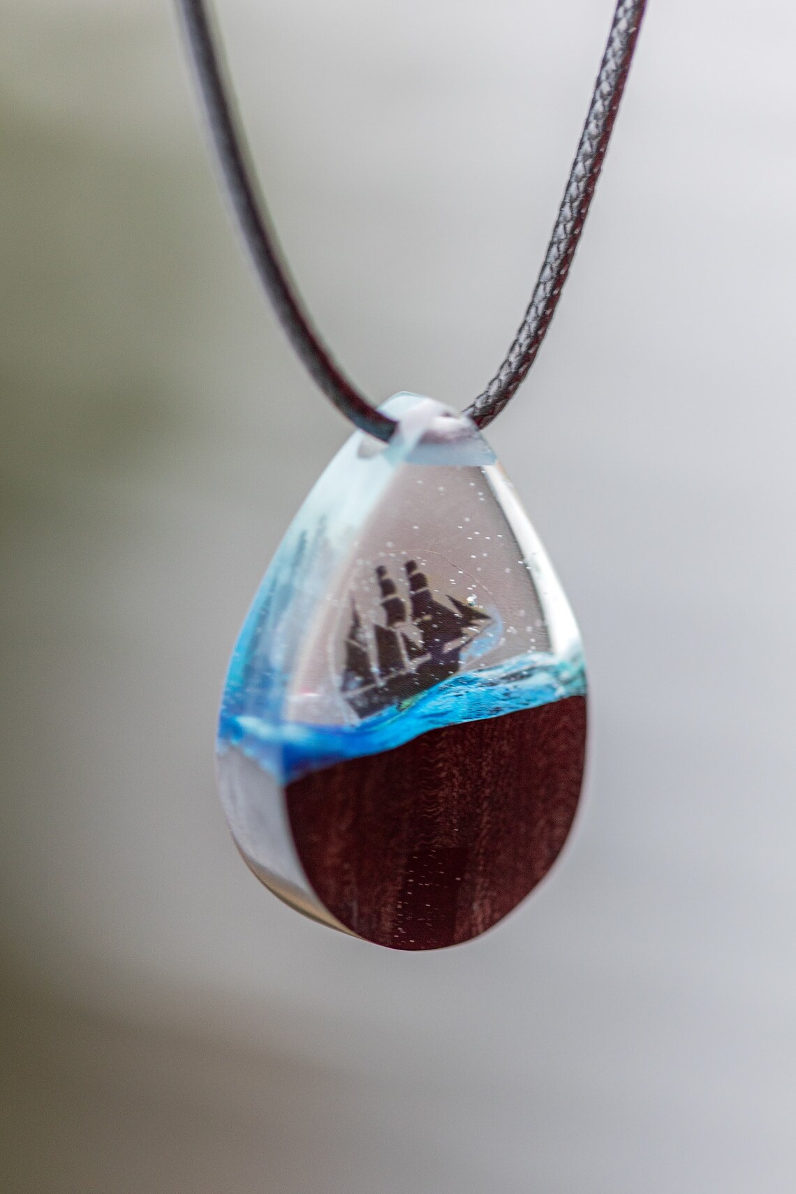 Pirate Ship. Ebony Wood and Epoxy Resin Necklace. Resin - Etsy