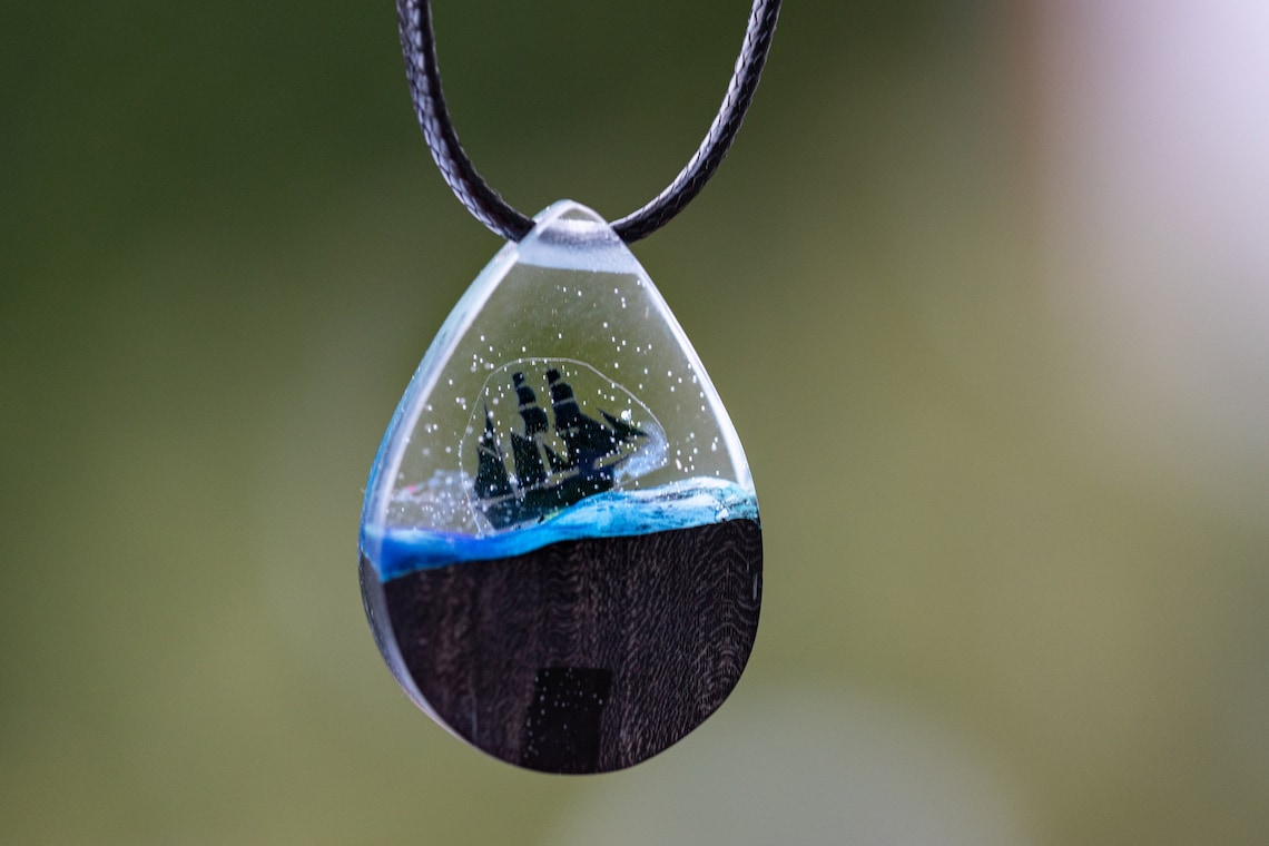 Pirate Ship. Ebony Wood and Epoxy Resin Necklace. Resin - Etsy