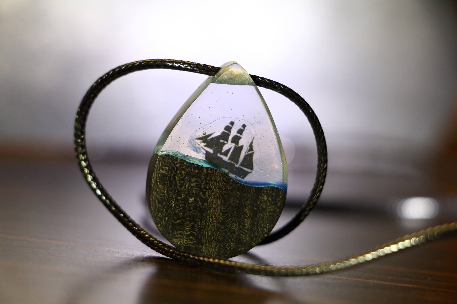 Pirate Ship. Ebony Wood and Epoxy Resin Necklace. Resin - Etsy