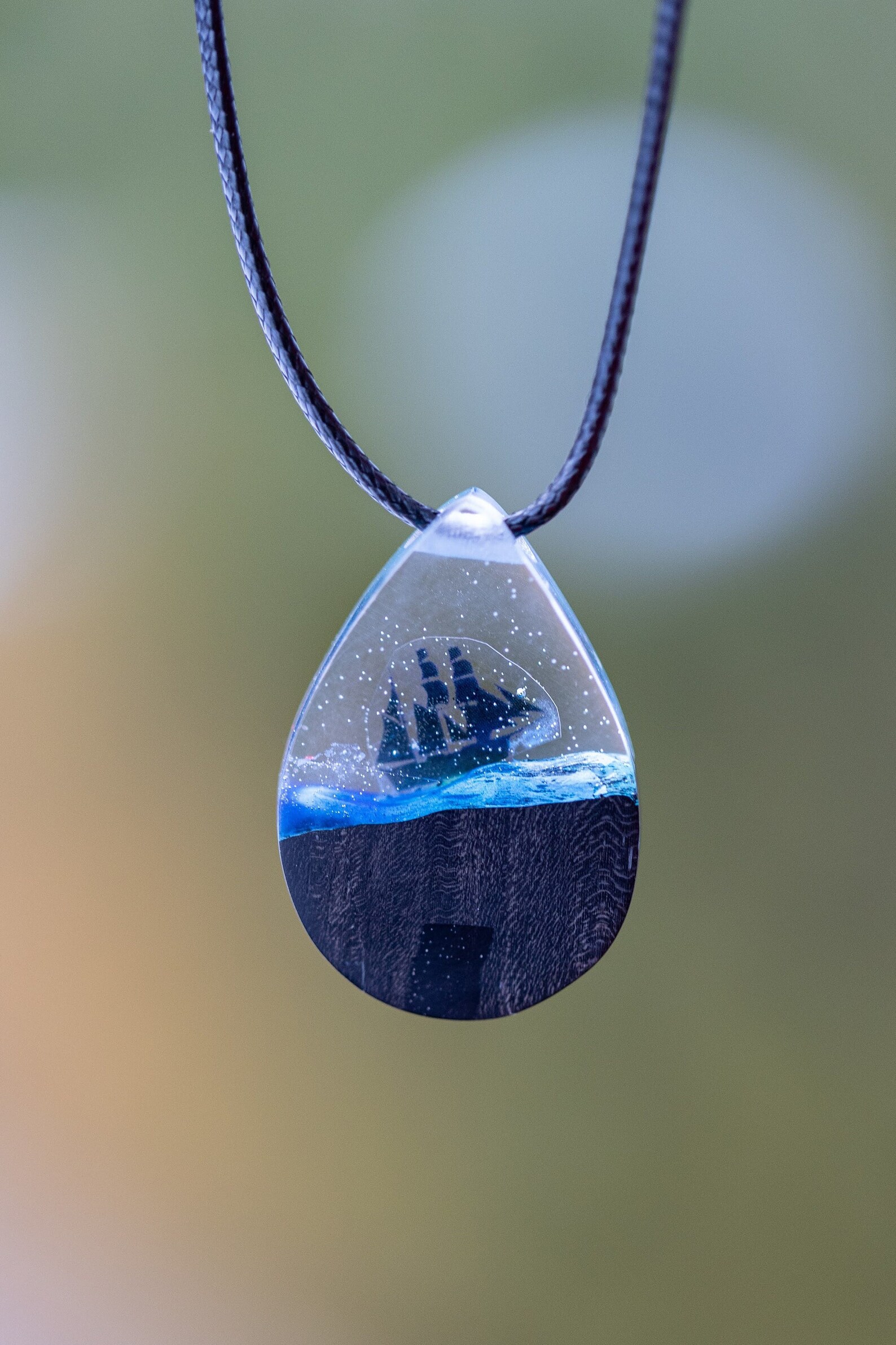 Pirate Ship. Ebony Wood and Epoxy Resin Necklace. Resin Jewelry - Etsy