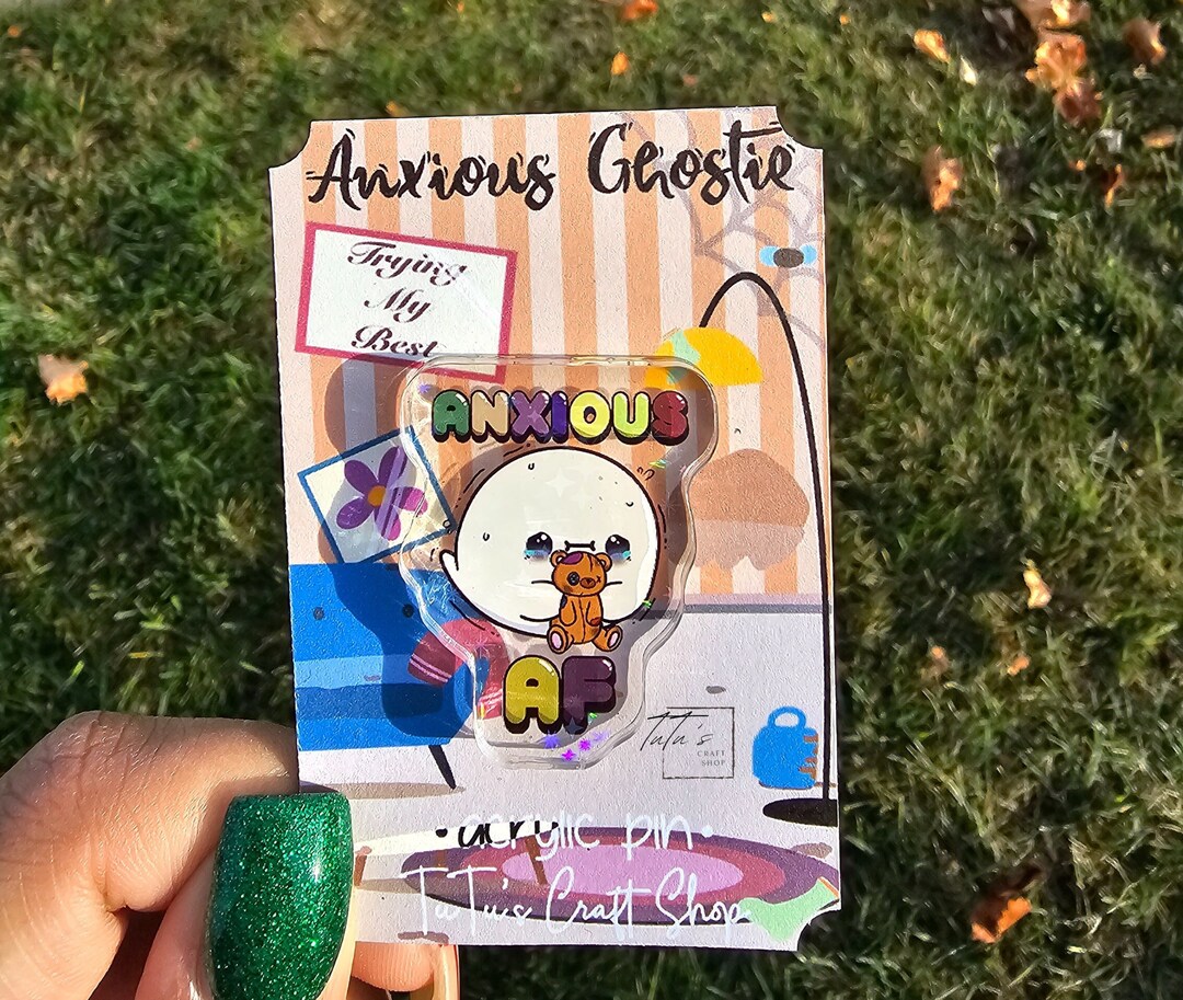 Anxious AF Ghost Holographic Acrylic Pin - Etsy