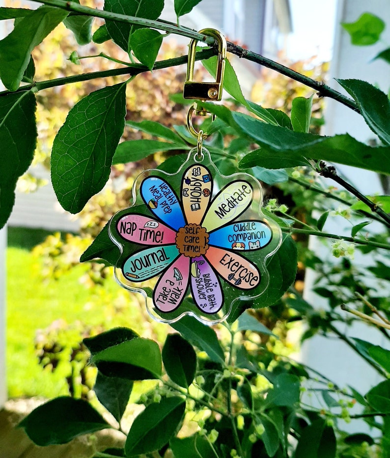 Spinning Self Care Flower Keychain | Fidget Mental Health Floral ...