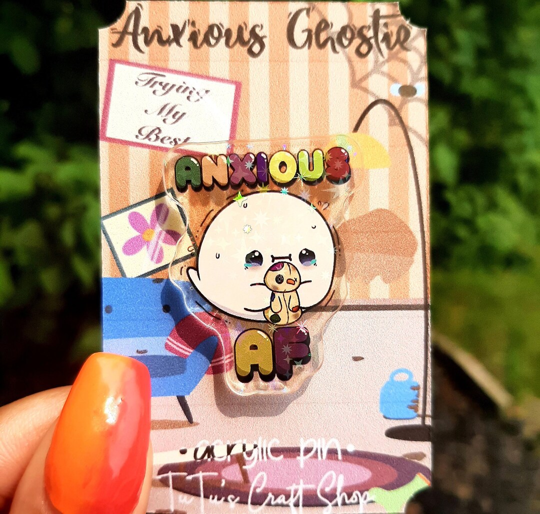 Anxious AF Ghost Holographic Acrylic Pin - Etsy