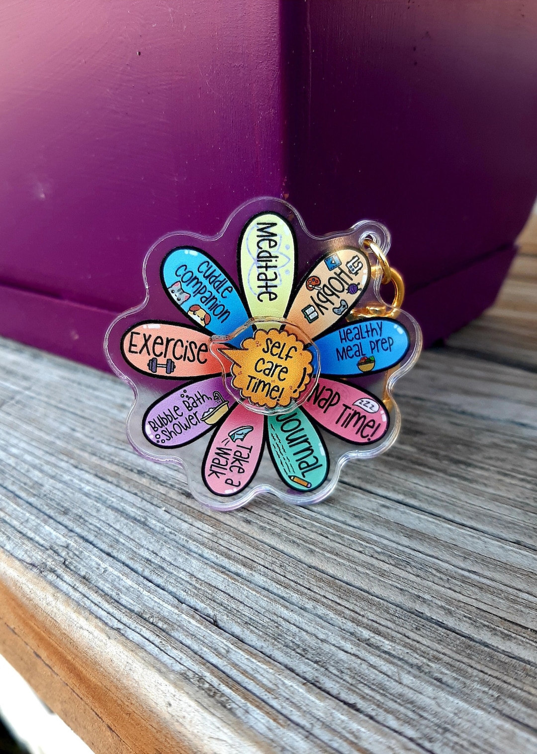 Spinning Self Care Flower Keychain | Fidget Mental Health Floral ...