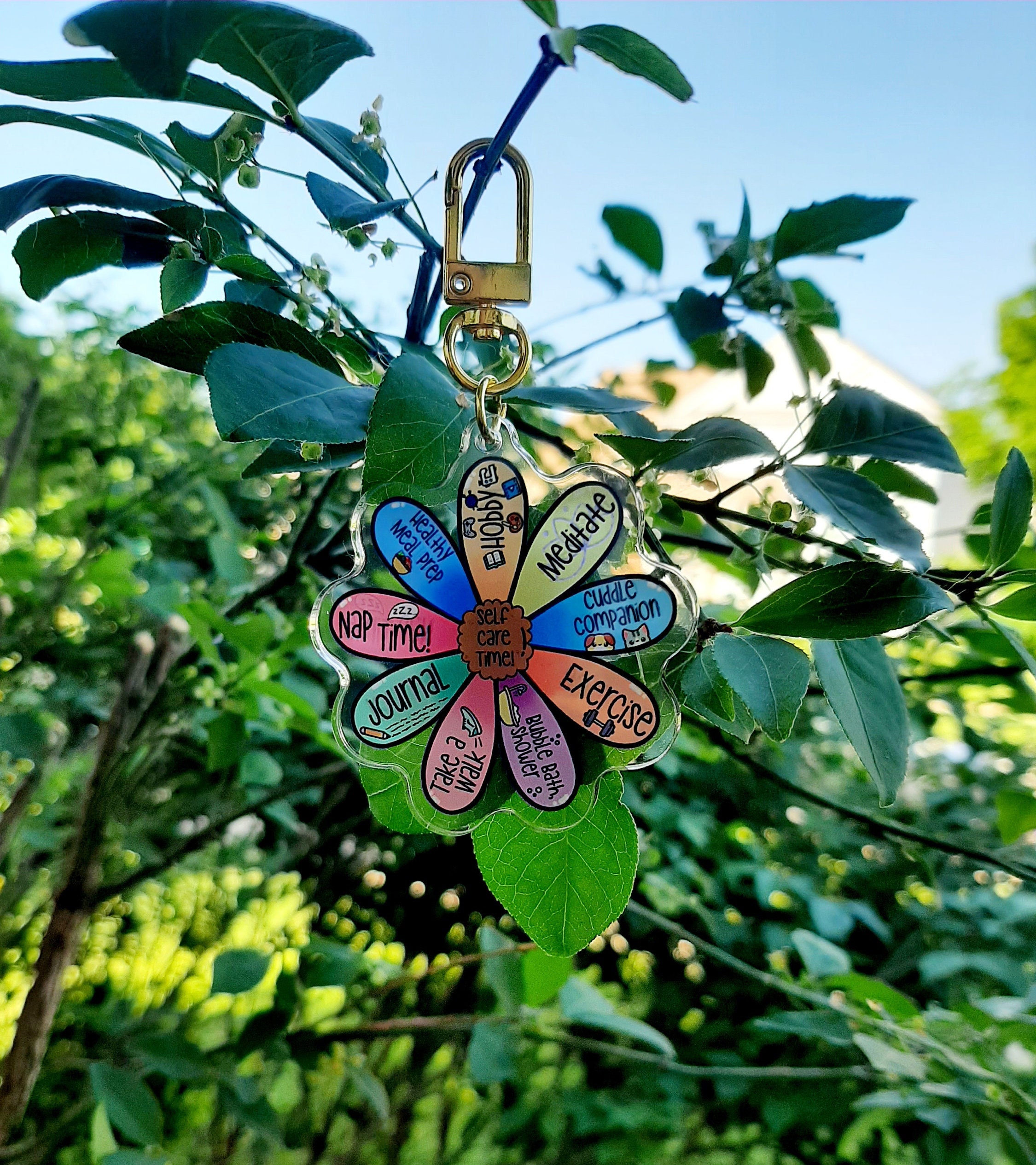 Spinning Self Care Flower Keychain | Fidget Mental Health Floral ...