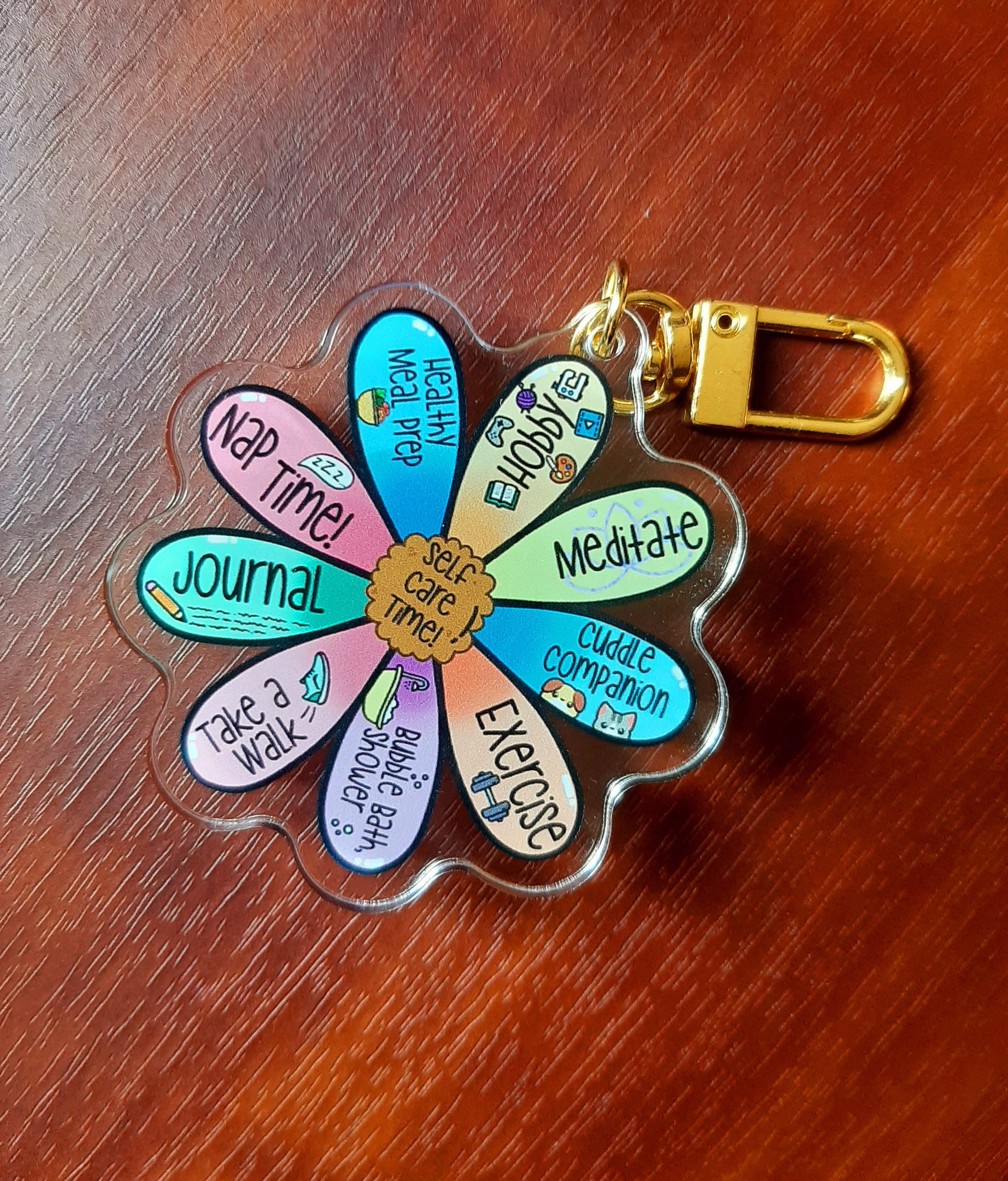 Spinning Self Care Flower Keychain | Fidget Mental Health Floral ...