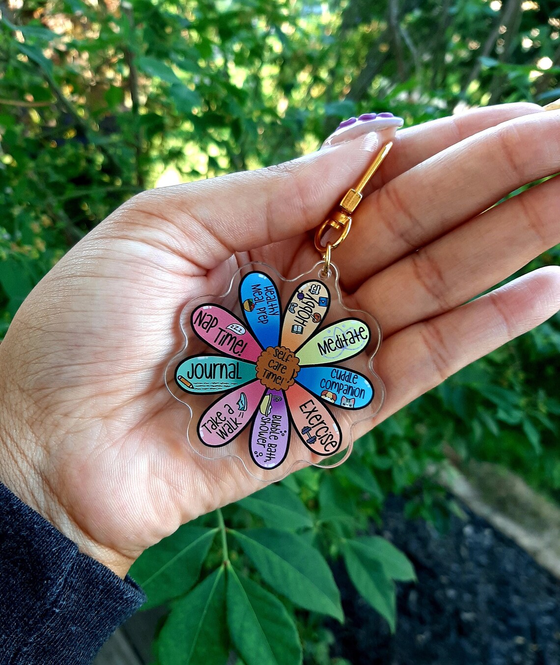 Spinning Self Care Flower Keychain | Fidget Mental Health Floral ...