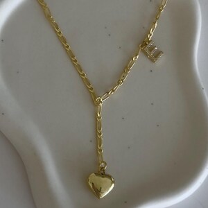 Custom Lariat Necklace, Puffy Heart Necklace Gold, Diamond Initial ...