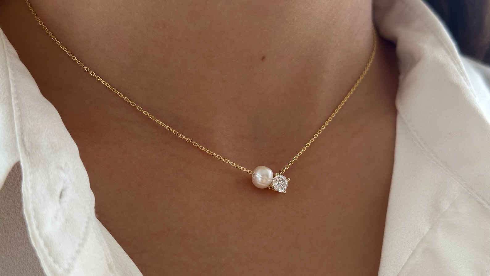 Dainty Single Pearl Solitaire Necklace, Bride Jewelry Pearl Wedding ...