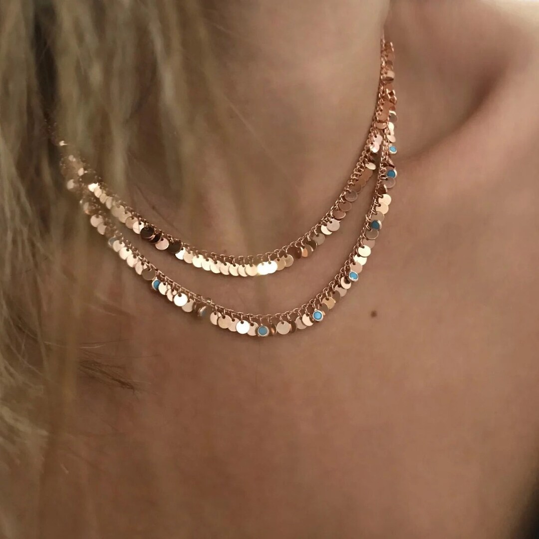 Dangle Disc Necklace, Tiny Discs Chain Necklace, Layering Chain ...