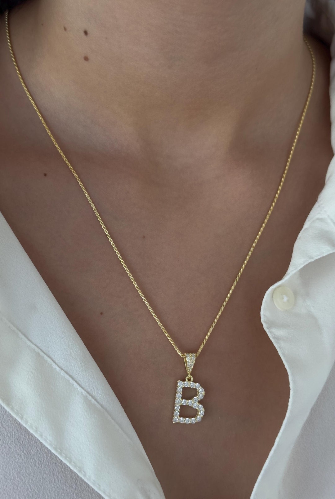 Custom Initial Necklace Gold Women Men, 14k Gold Rose 925 Silver ...