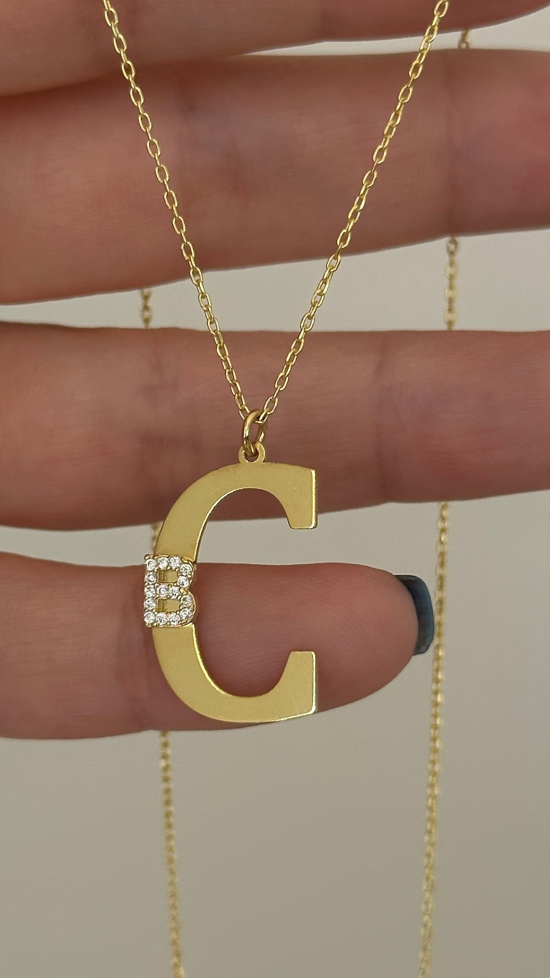 Big Double Initial Necklace, Custom Two Letter Pendant, Large CZ ...